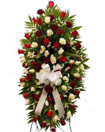 Red & White Rose Standing Spray in Milton ON - Karen's Flower Shop