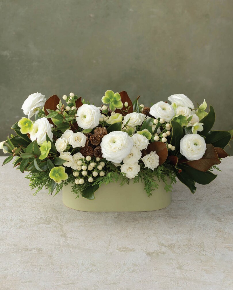 Evergreen & Ivory Centerpiece in Boston MA - Winston Flowers