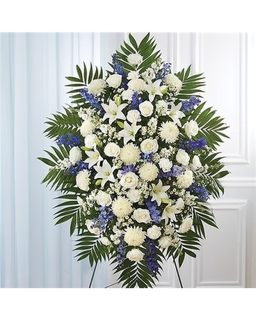 Sympathy standing spray blue and white mix in Corpus Christi TX ...