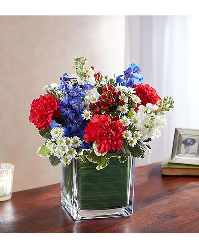 Red white and blue flowers store