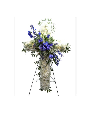 Sympathy Cross Blue and White in Fort Collins CO - Palmer Flowers