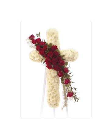 Red & White Cross Standing Spray in Medicine Hat AB - Beryl's Bloomers