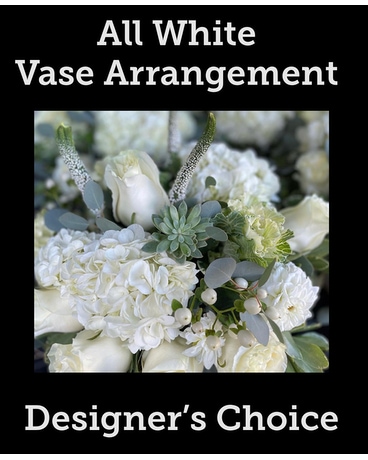 All White Vase ~ Designer’s Choice in Needham MA - Needham Florist
