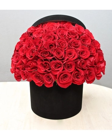 "RIZZ" Rose Arrangement - Hat Box in Naperville IL - Trudy's Flowers