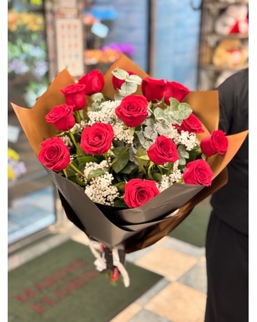 Red Roses Fancy Bouquet Black Wrap in Brooklyn NY - Marine Florists