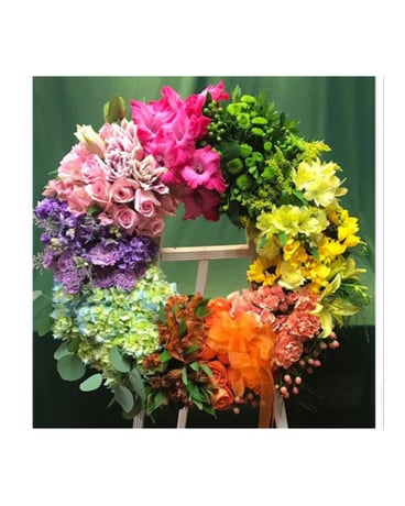 Rainbow Wreath in Modesto CA - Flowers By Alis
