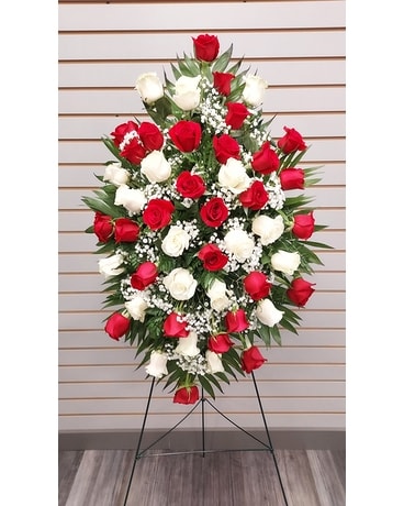 Red & White Roses Standing Spray in Circleville OH - Wagner's Flowers
