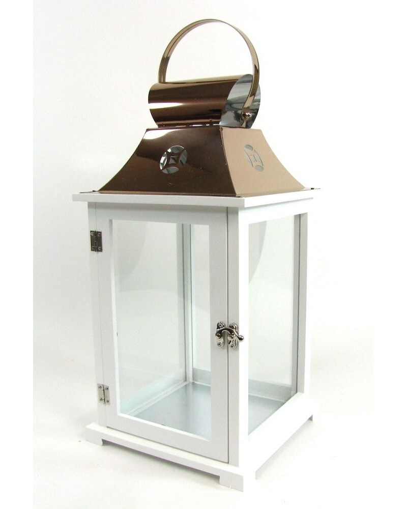 Large White Lantern with Copper Top 18.5