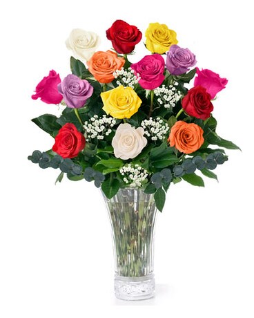 Mixed Color Roses in a Vase in Paddock Lake WI - Westosha Floral